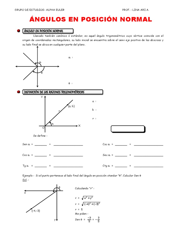 Trigonometria Angulos en Posicion Normal | Descargar gratis PDF ...