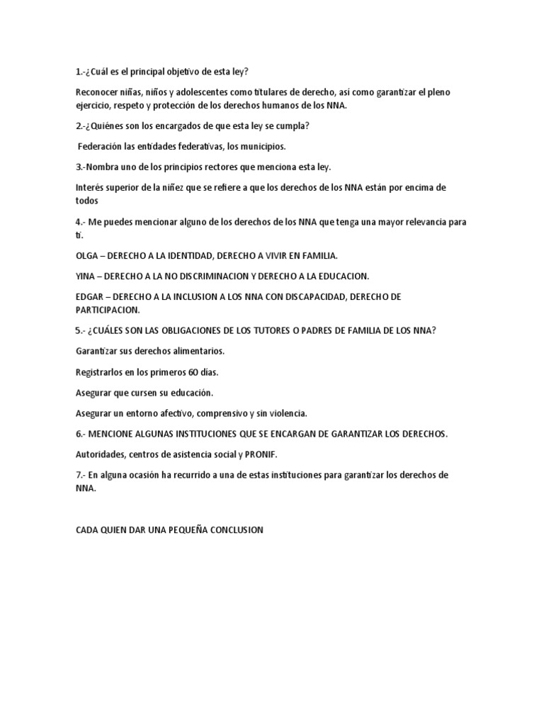 Preguntas Ley General de Nna | PDF