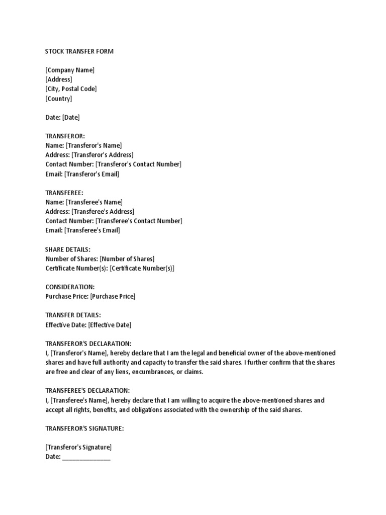 Stock Transfer Form | PDF