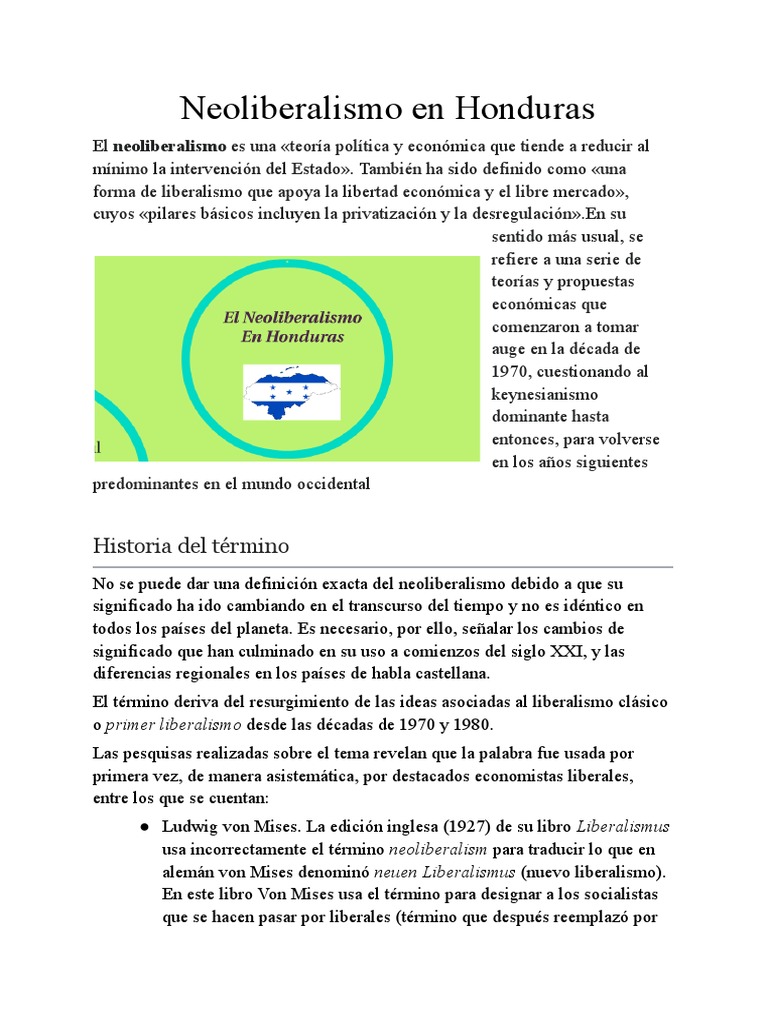 Neoliberalismo en Honduras: Análisis Crítico | PDF | Neoliberalismo ...