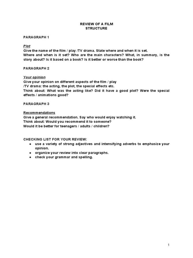 Film Review Structure | PDF | Plot (Narrative)