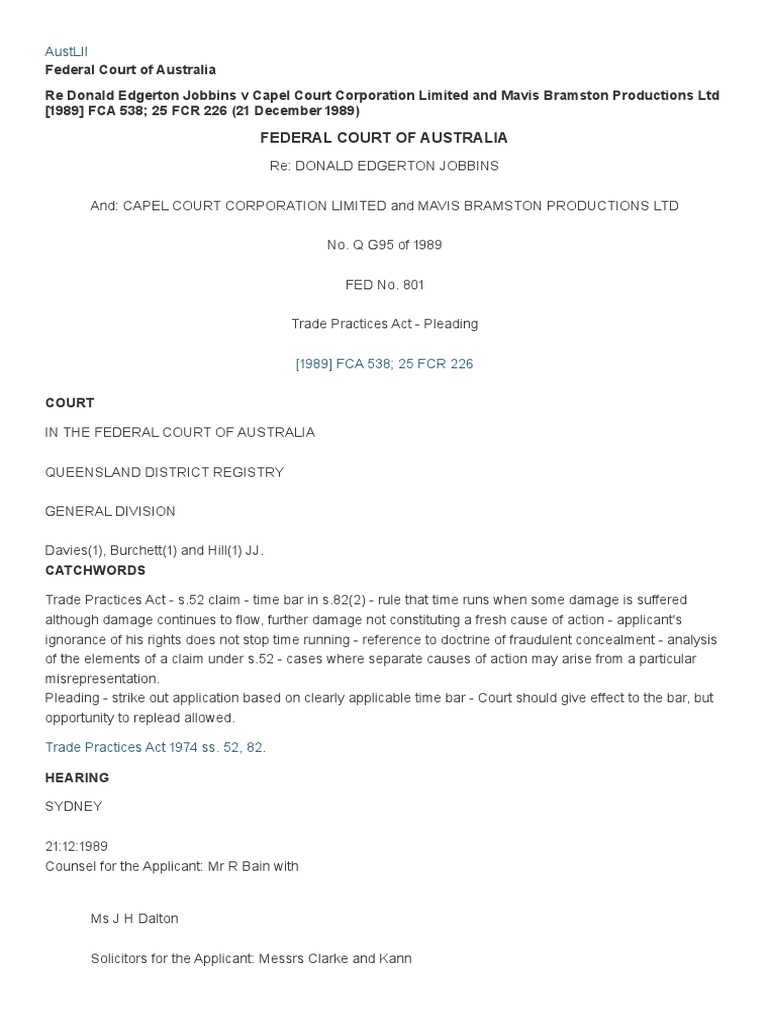 Federal Court Case on Trade Practices Act | PDF | Cause Of Action ...