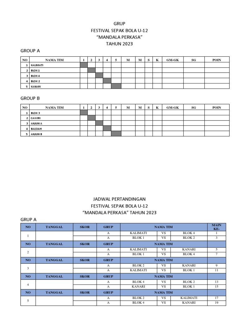 GROUP Dan JADWAL U12 | PDF