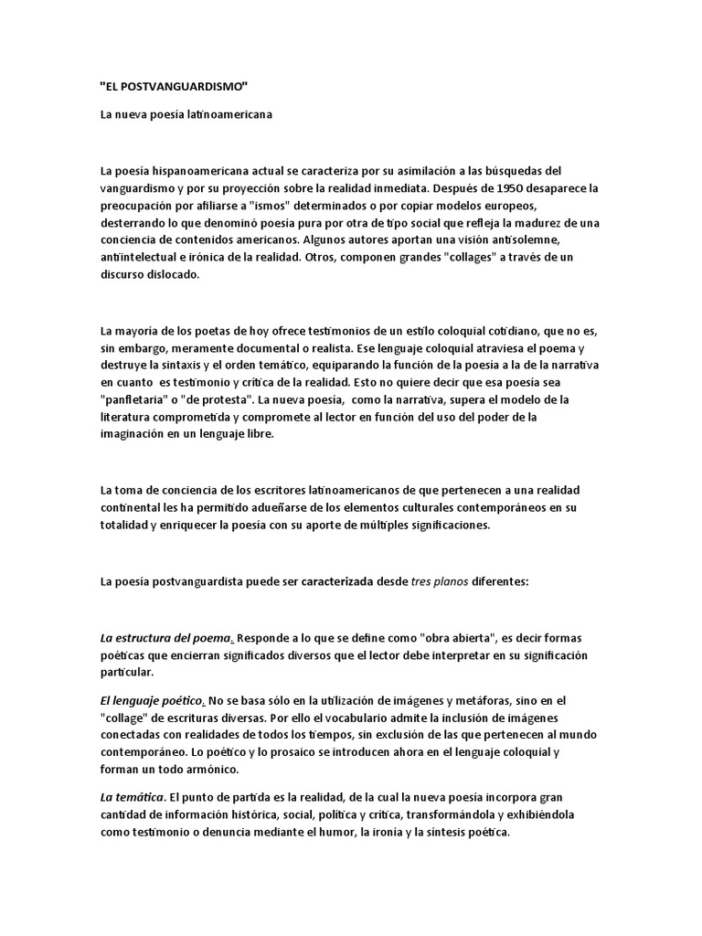 Características del Postvanguardismo | PDF | Poesía