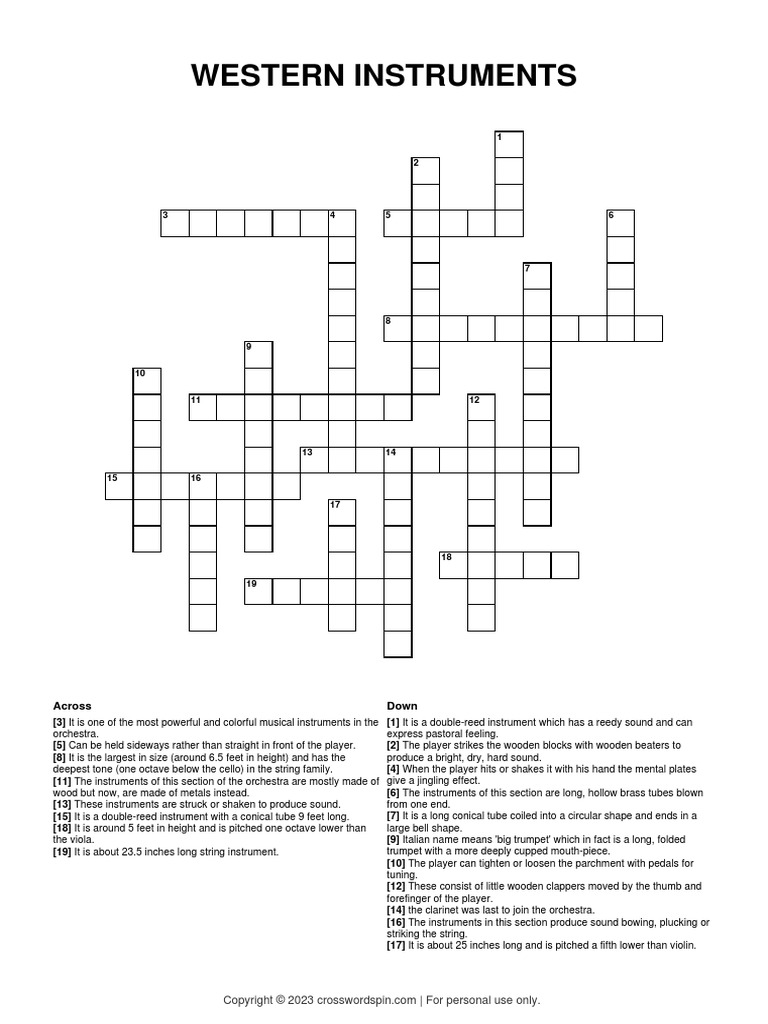 Western Instruments: Across Down | PDF | String Instruments | Music ...