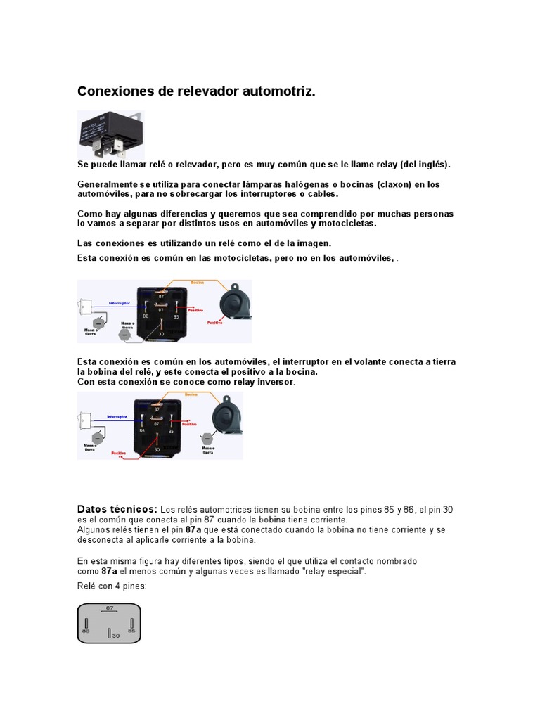 Conexiones de Relevador Automotriz | PDF | Relé | Qualia