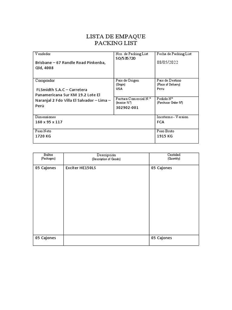 Formato - Packing List-2022 | PDF | Gestión de la cadena de suministro ...