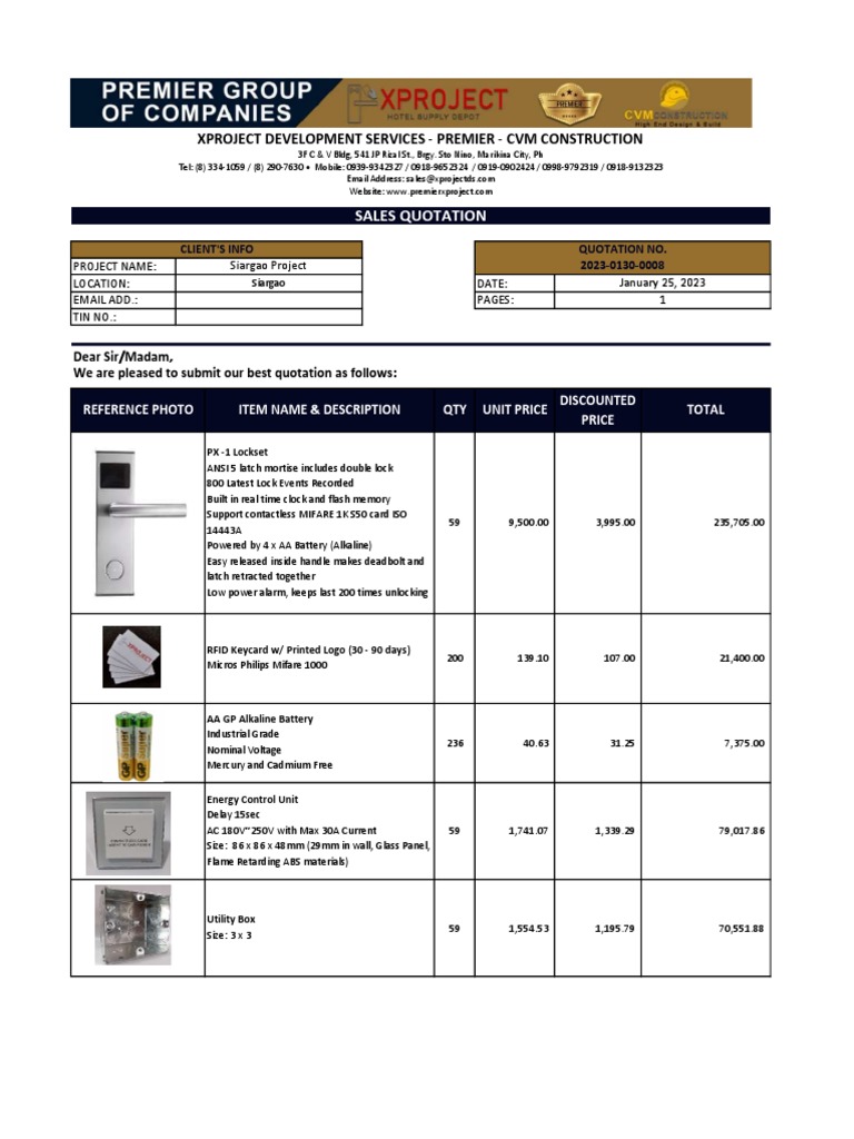 QUOTATION-PX-1-LOCKSET-rev4 | PDF | Computing | Computer Science