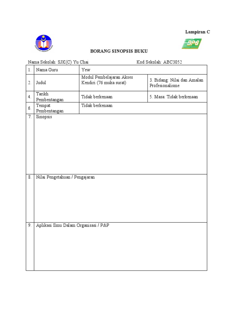 Format Sinopsis Buku-Modul Pembelajaran Akses Kendiri | PDF