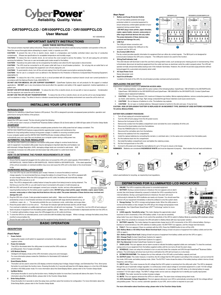 CyberPower UM OR1500PFCLCD | PDF | Ac Power Plugs And Sockets | Power ...