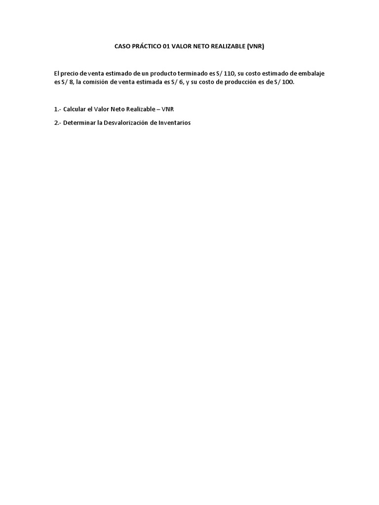 s01.s1 - Caso Práctico 01 Valor Neto Realizable | PDF
