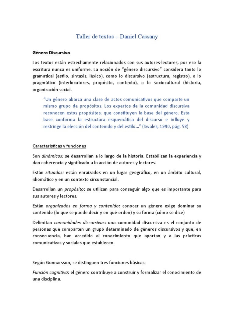 Taller de Textos - Daniel Cassany | PDF | Aprendizaje | Autor