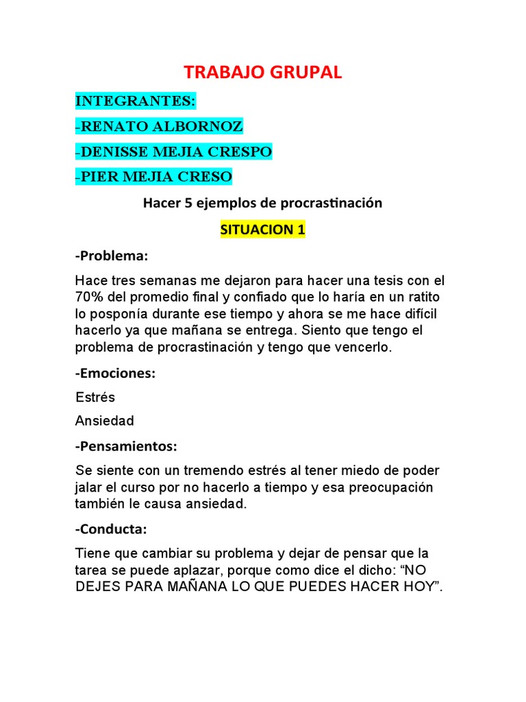 Tarea Grupal de Desarrollo Personal | PDF | Dilación | Habilidades profesionales