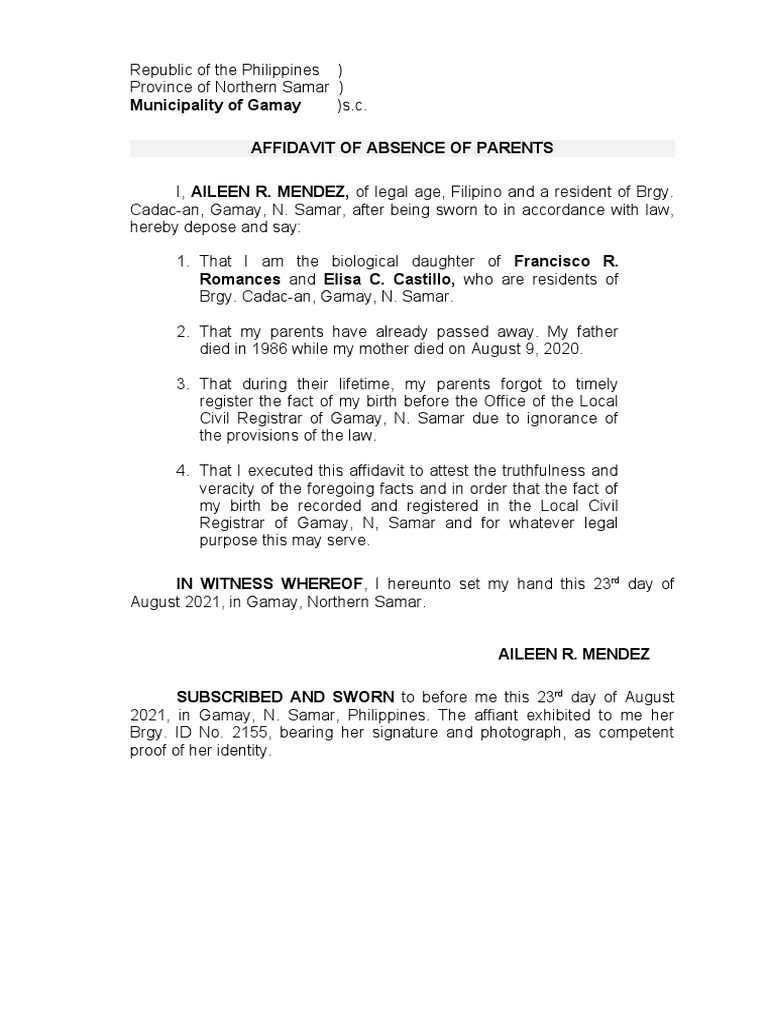 Affidavit of Absence | PDF