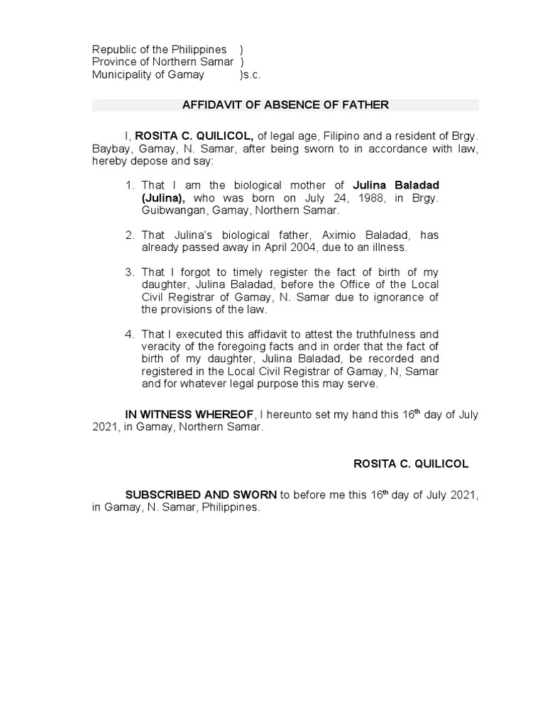 Affidavit of Absence of fATHEr | PDF