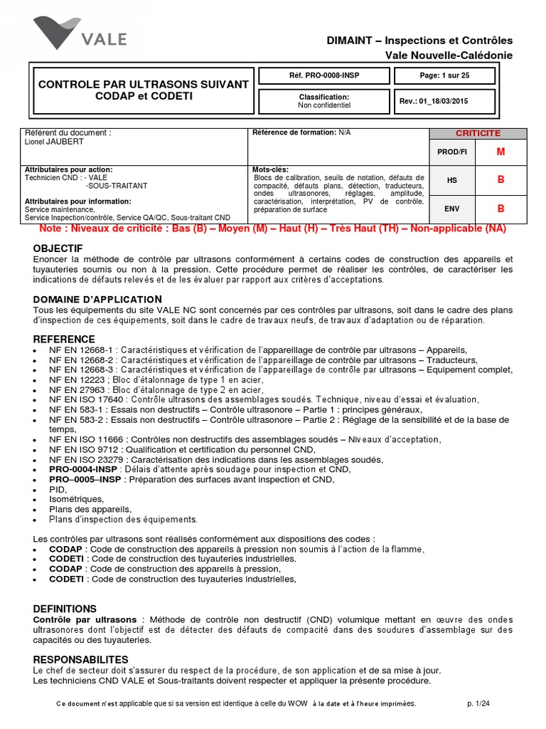 Contrôle Par Ultrasons Suivant CODAP Et CODETI | PDF