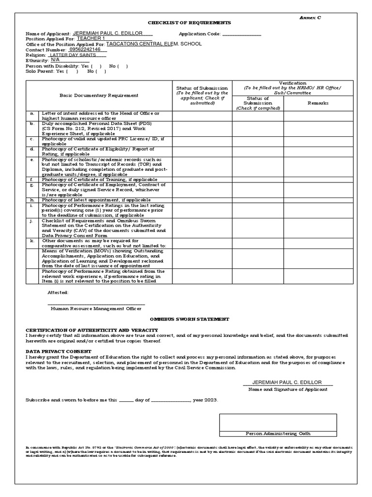 JAPJAP Checklist-of-Requirement OMNIBUS | PDF