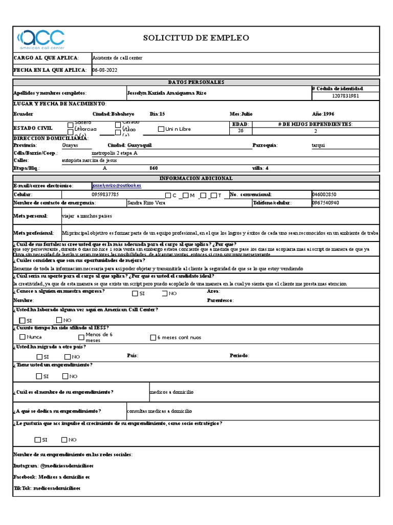 Solicitud de Empleo | PDF