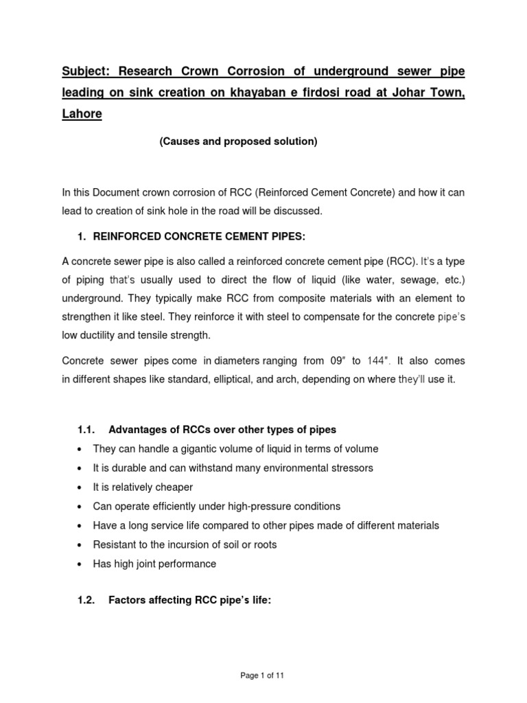 Crown Corrosion in Sewer Pipes Analysis | PDF | Home & Garden