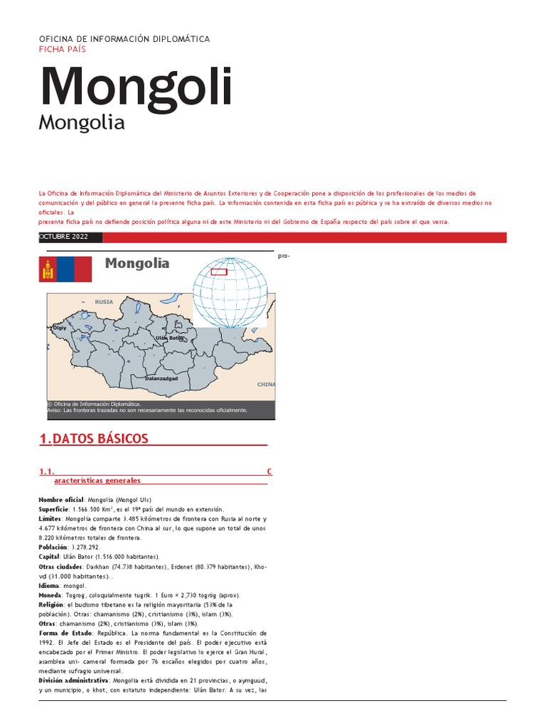 Mongolia - FICHA PAIS | PDF | Mongolia | Economias