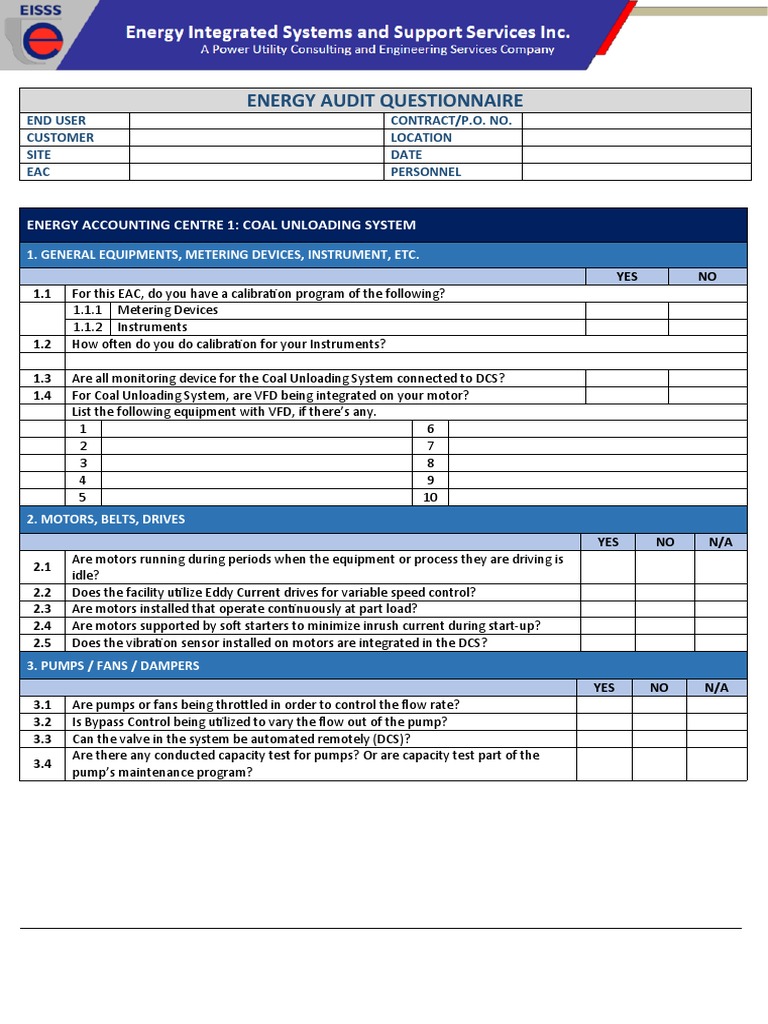 Energy Audit Questionnaire Sample | PDF | Lighting | Pump
