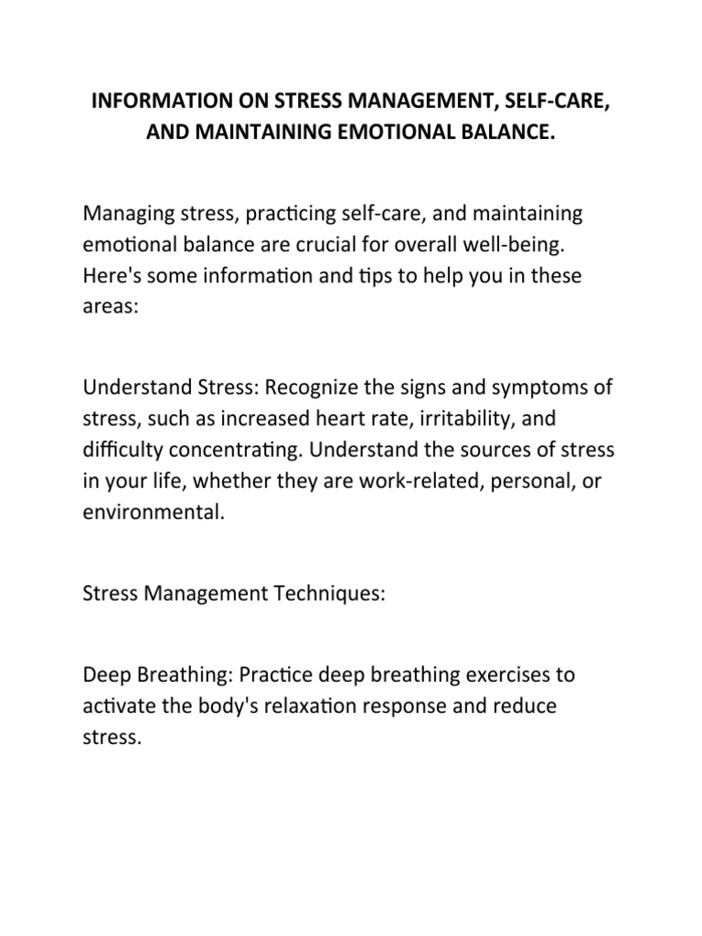 Stress & Self-Care Guide | PDF | Relaxation (Psychology) | Stress ...