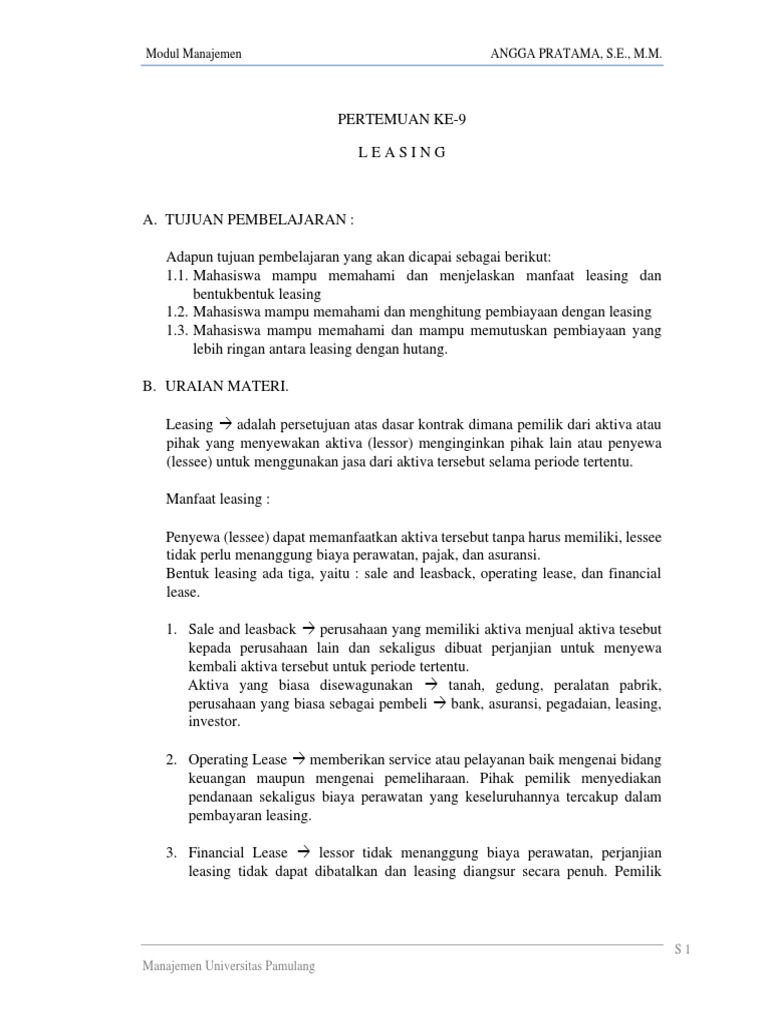 LEASING | PDF | Pengelolaan Keuangan & Uang
