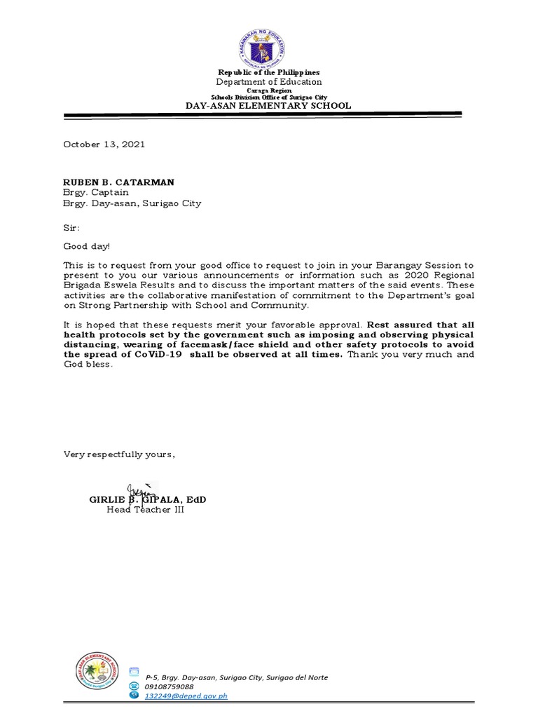 Letter-to-Brgy. Captain-Regional Brigada Eskwela | PDF
