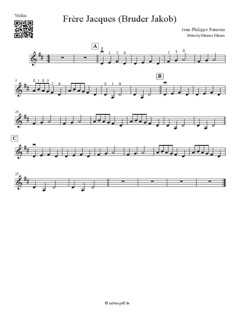 Frère Jaques (Bruder Jakob) Druck - Violin | PDF