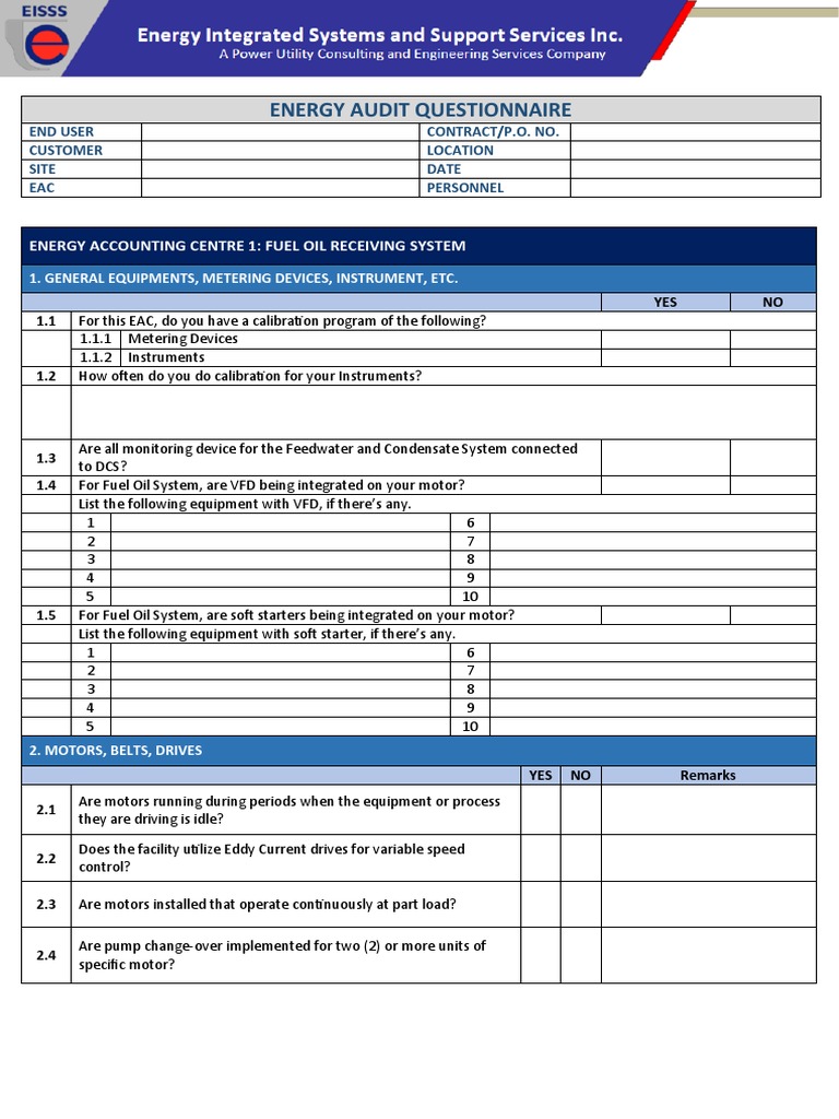 Energy Audit Questionnaires Sample | PDF