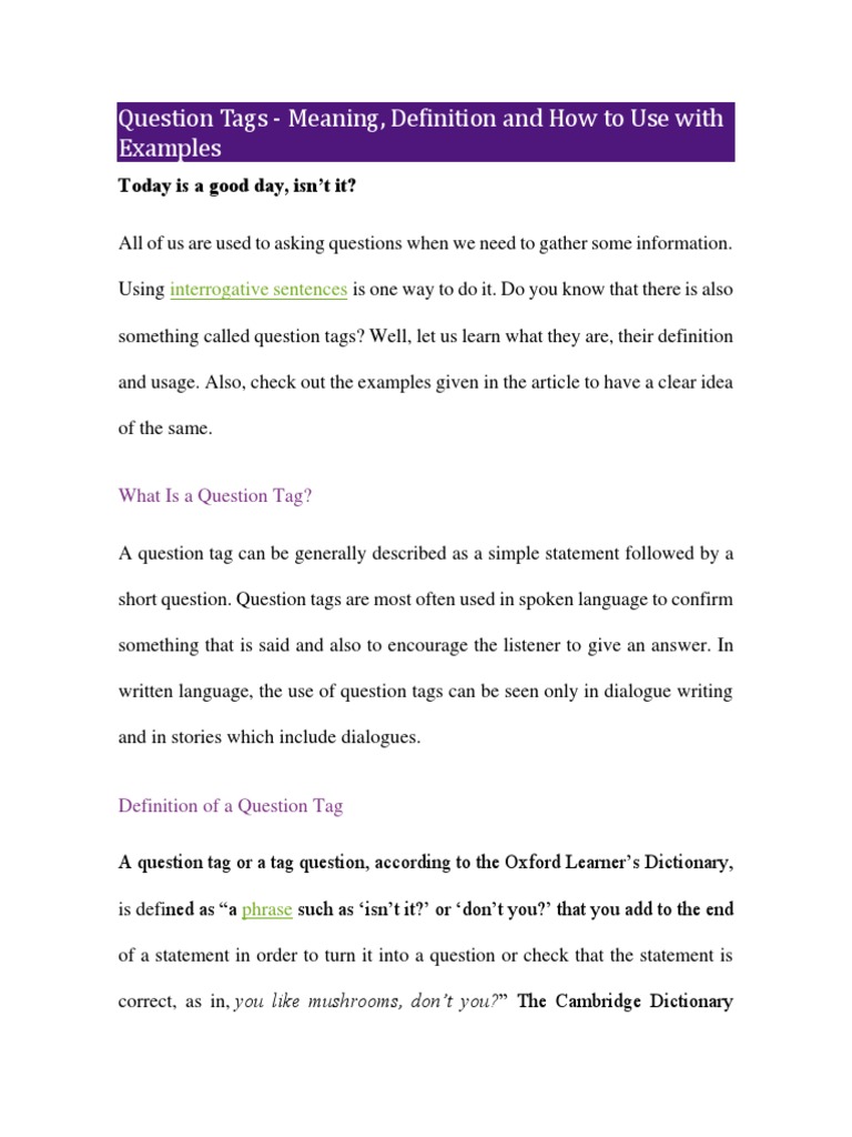 Question Tags | PDF | Question | Verb
