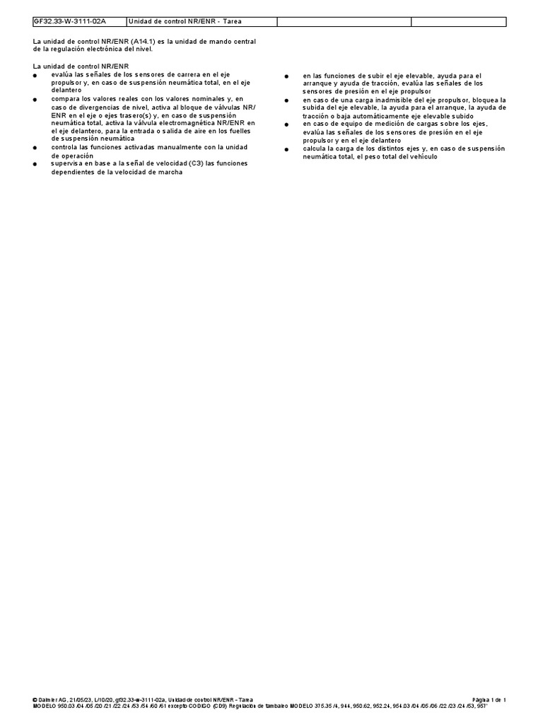 Unidad de Control Enr Actros mp1 | PDF