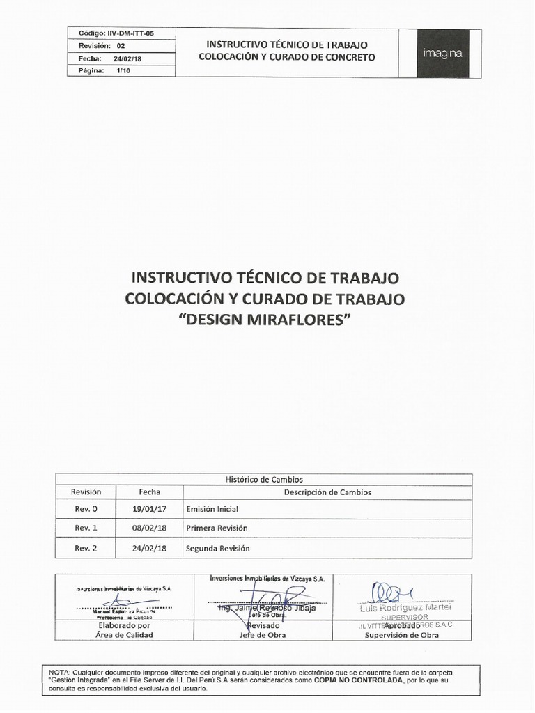 IVV-DM-ITT-05 Colocación y Curado de Concreto | PDF