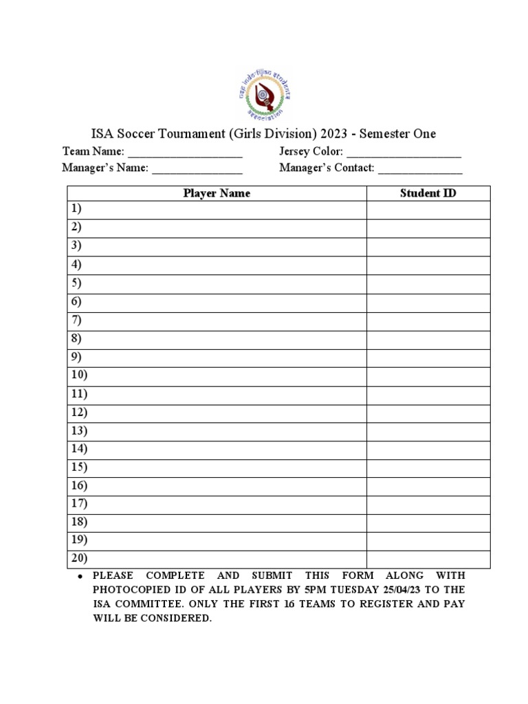Girls Soccer Registration Form S1 23 | PDF | Sports & Recreation