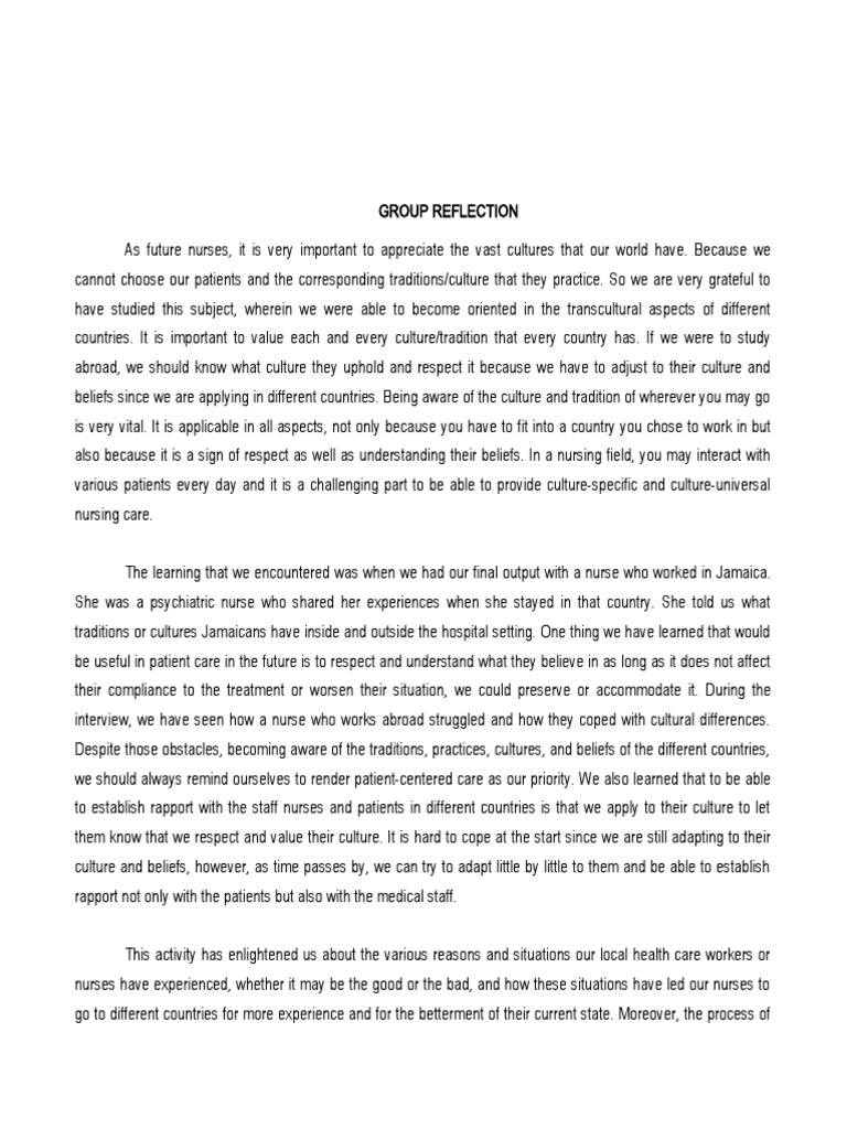 GRP5 - Final Output - Reflection | PDF | Nursing | Patient