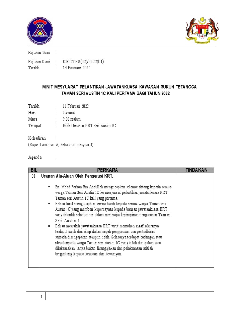 Minit-Mesyuarat-KRT-2022 | PDF