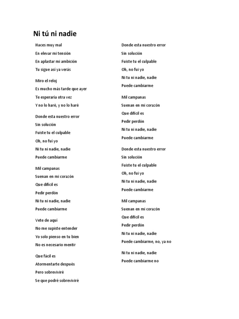 Ni tú ni nadie: Letra y significado | PDF