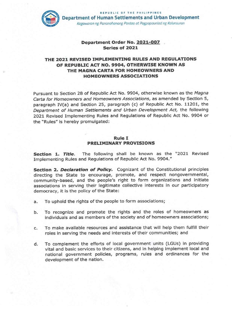 2021 Revised Irr 9904 HOA Magna Carta | PDF