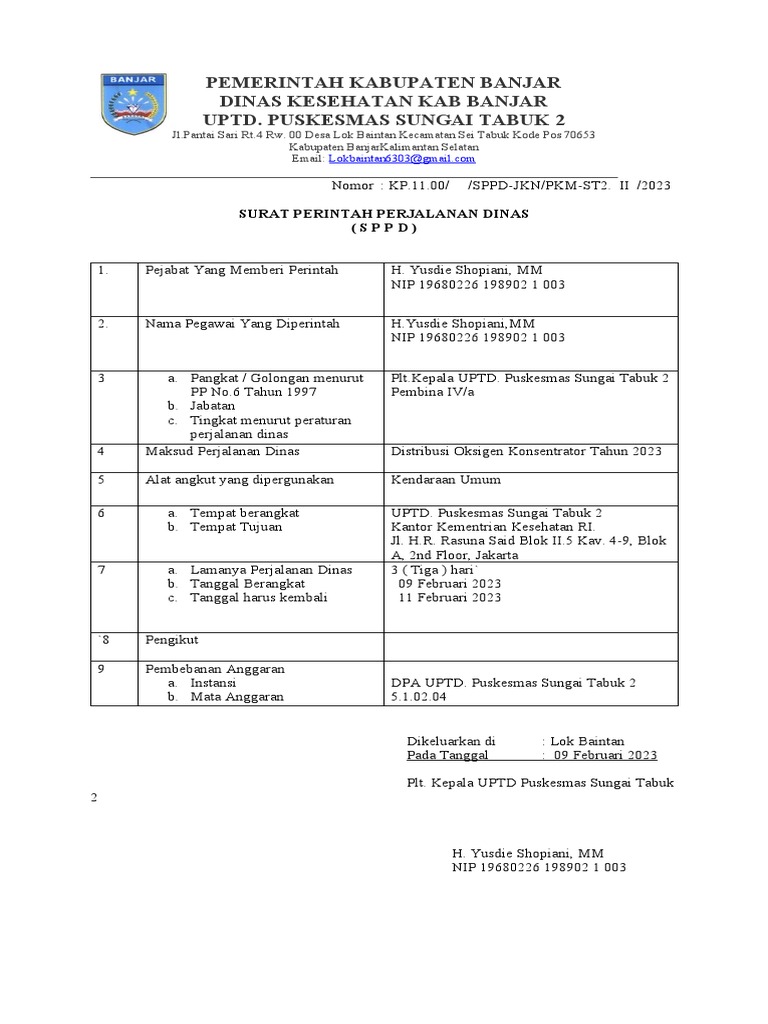 SPPD APBD 2023 Yusdie Perjadin | PDF