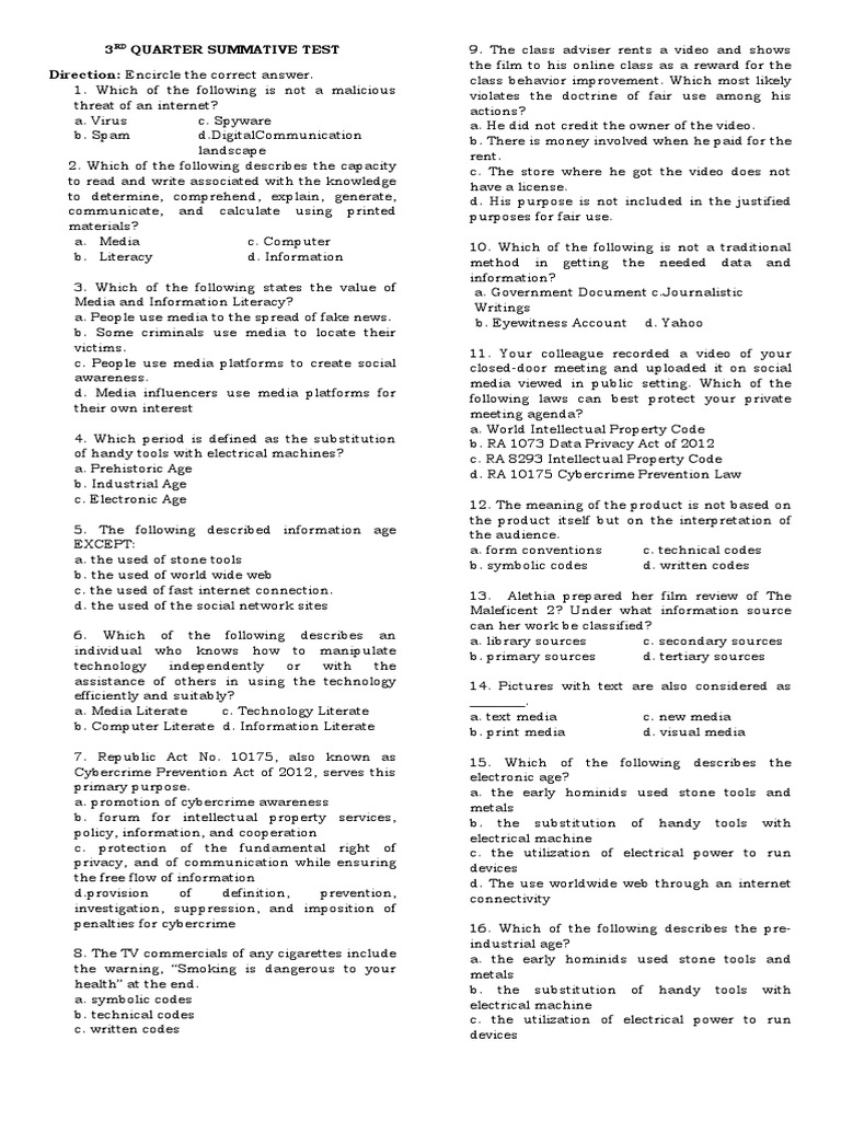 Summative Test Mil 3rd Quarter | PDF | Computers