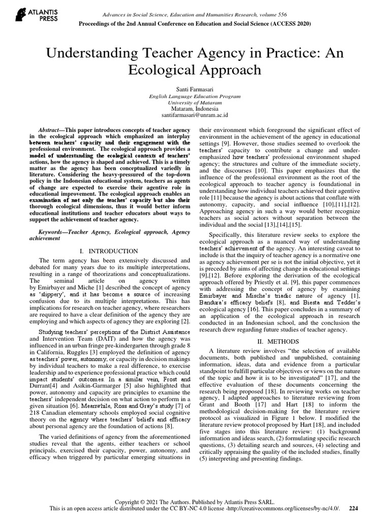 Understanding Teacher Agency in Practice: An Ecological Approach | PDF
