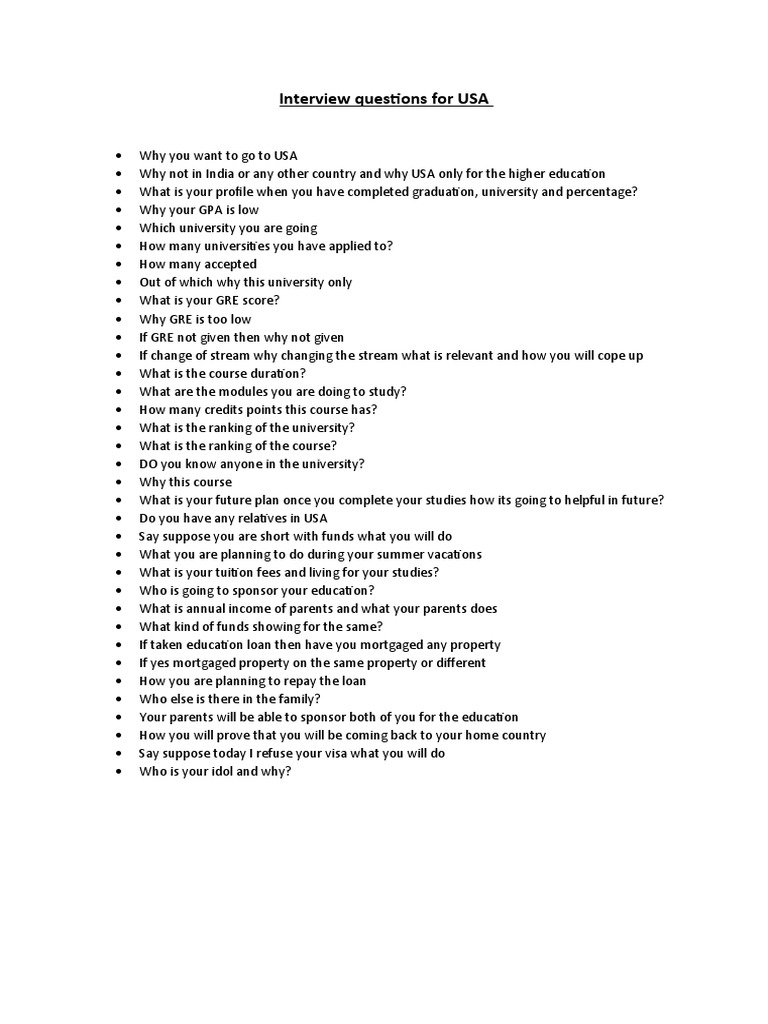 USA Visa Interview Questions Guide | PDF