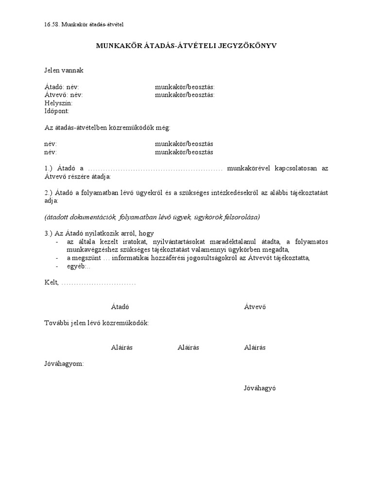 Munkakor Atadas Atveteli | PDF