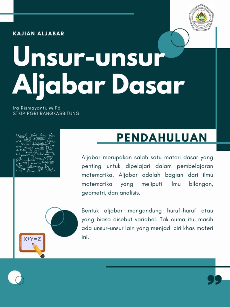 Unsur Dasar Aljabar: Variabel dan Koefisien | PDF | Metode & Bahan Ajar