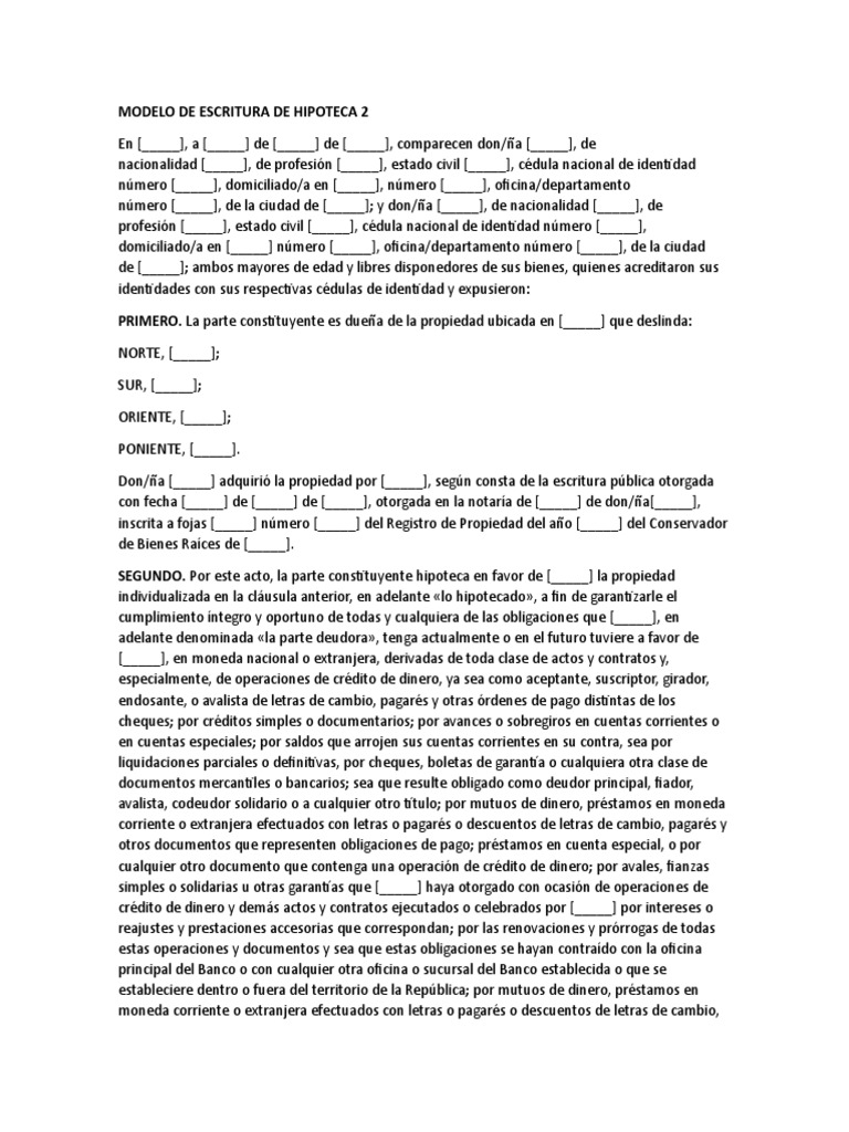 Modelo de Escritura de Hipoteca 1 | PDF | Pagos | Pagaré
