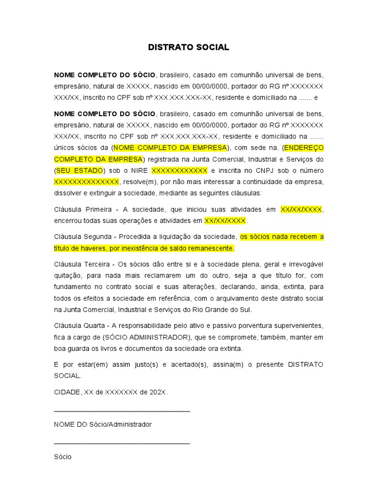 Modelo de Distrato Social | PDF