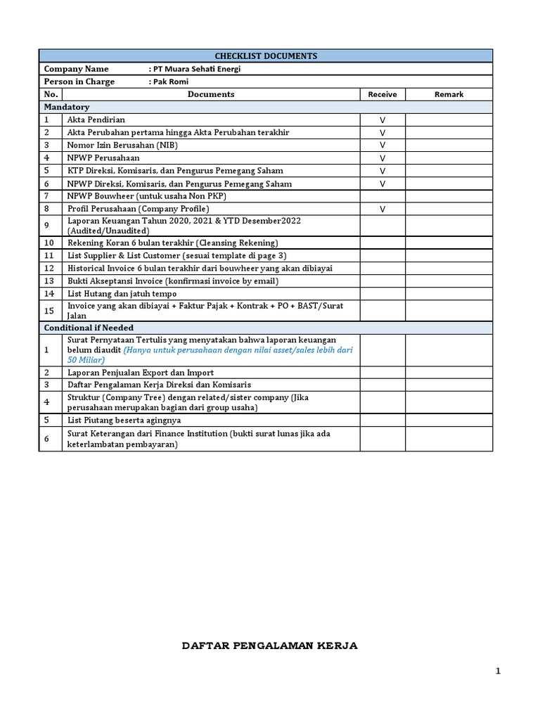 Documents Checklist PT Mse | PDF