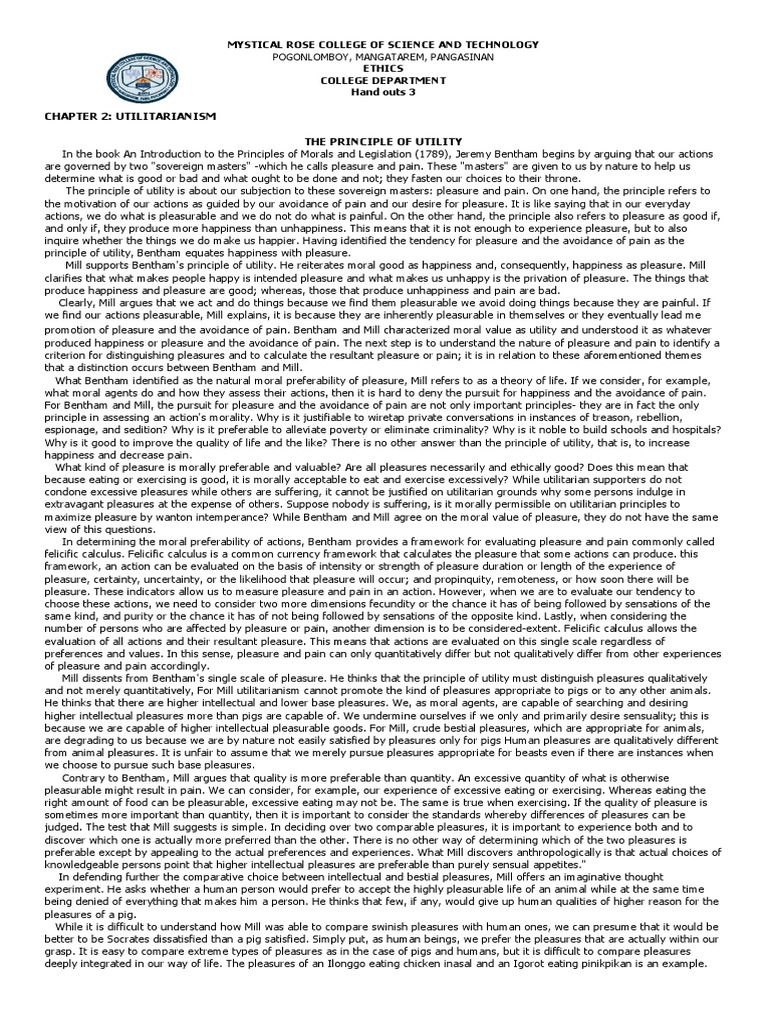 Ethics Handouts 3 | PDF | Utilitarianism | Pleasure
