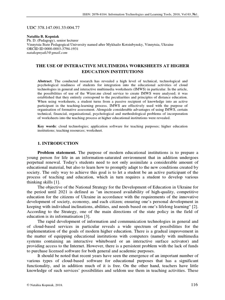 The Use of Interactive Multimedia Worksheets at Hi | PDF | Teachers | Multimedia