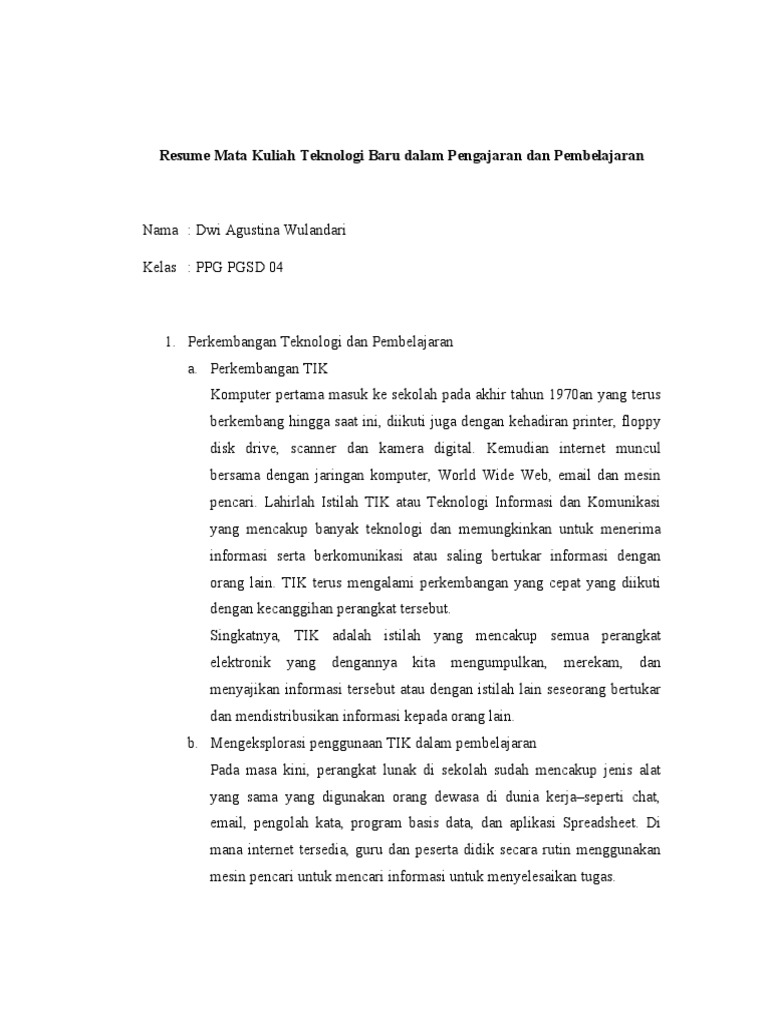 Resume Mata Kuliah Teknologi Baru Dalam Pengajaran Dan Pembelajaran | PDF
